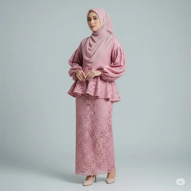 11 Gamis Brokat Lengan Balon Terbaru Tren 2025, Model Modern dan Elegan ...