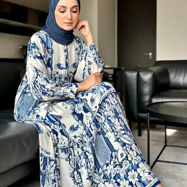 9 Inspirasi Model Gamis Rayon Motif, Bikin Hijaber Tampil Stylist dan ...