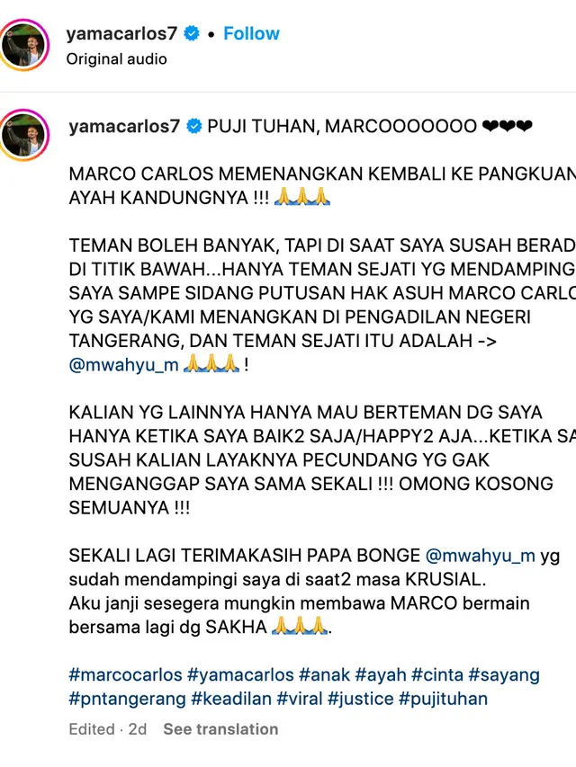 Yama Carlos Terharu Menang Hak Asuh Anak di Pengadilan Negeri Tangerang: Terima Kasih Tuhan ...