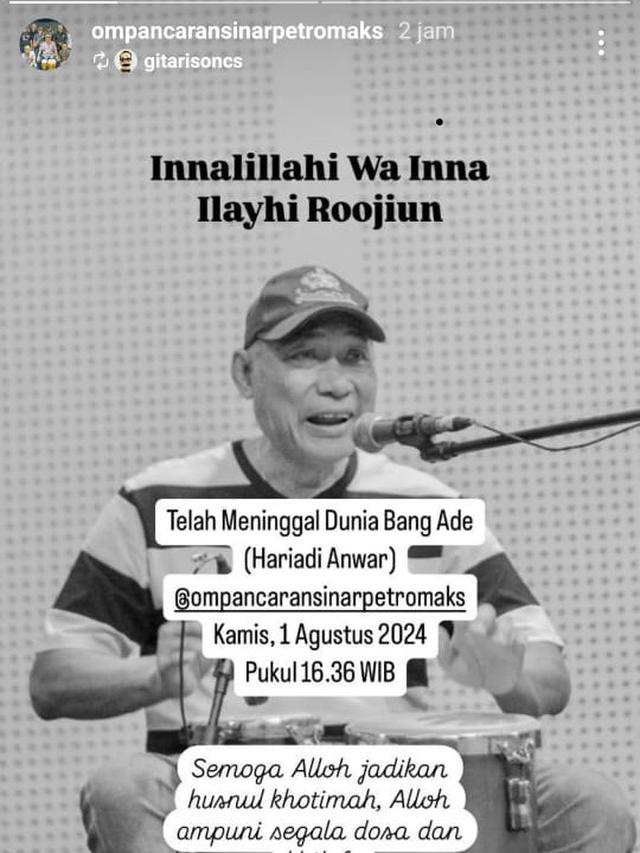 Hariadi Anwar Meninggal Dunia, OM Pancaran Sinar Petromaks Berduka ...