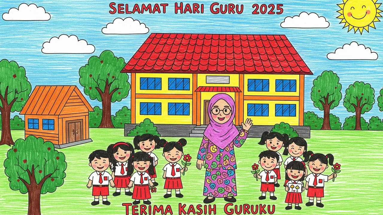 8 Contoh Gambar Hari Guru 2025 dari Anak SD yang Lucu, Kreatif dan ...