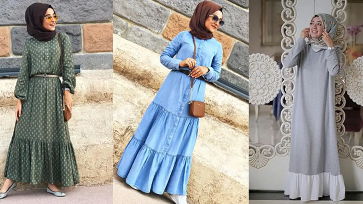 Inspirasi Dress Rumbai Hijab Untuk Wanita Bertubuh Kurus - Photo Fimela.com