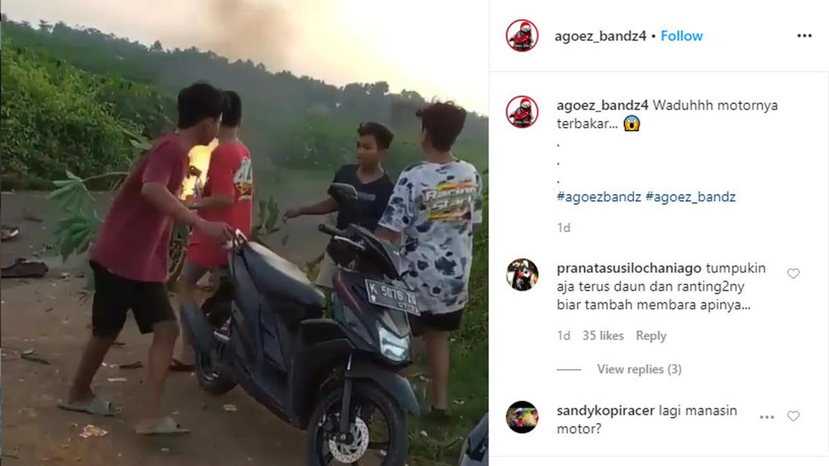 Motor Terbakar, Kumpulan Remaja Malah Padamkan Api Pakai Ranting Pohon ...