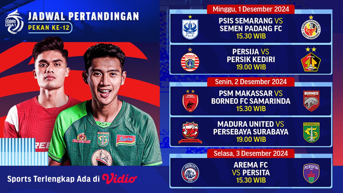 Jadwal dan Siaran Langsung BRI Liga 1 2024/2025 Pekan 12 di Vidio - On Off Liputan6.com
