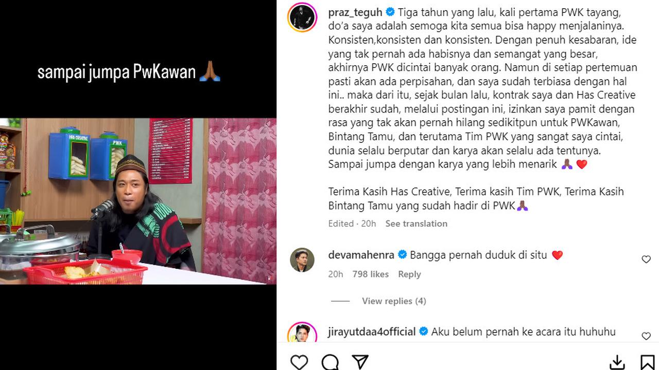 Heboh Praz Teguh Pamit dari PWK, Ini Penyebabnya