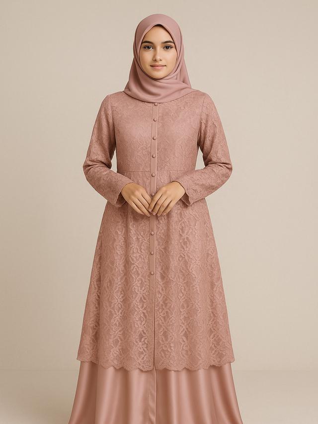 7 Model Gamis Brokat Kombinasi Satin untuk Wanita Berhijab Syar’i ...