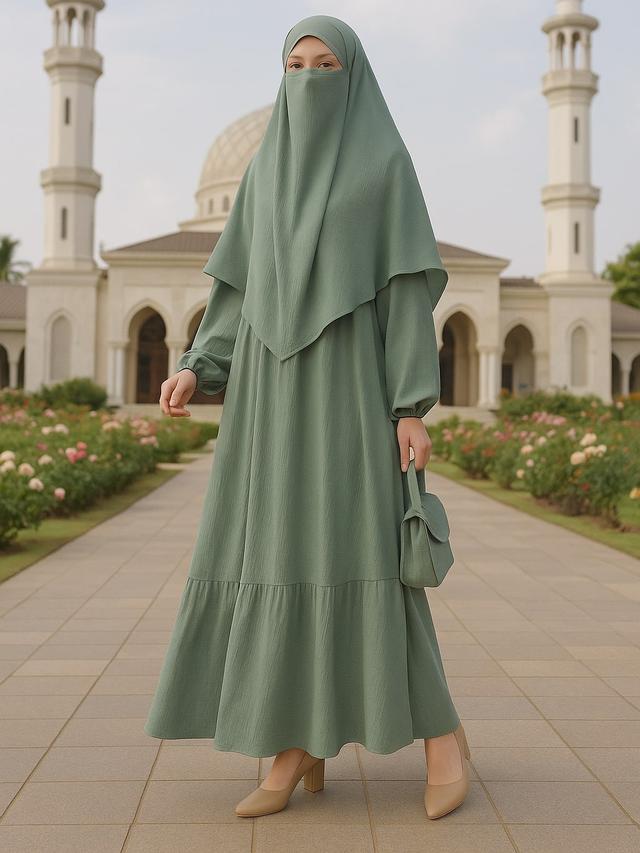 Model Gamis Syari Set Khimar Instan, Cocok untuk Ibadah ke Tanah Suci
