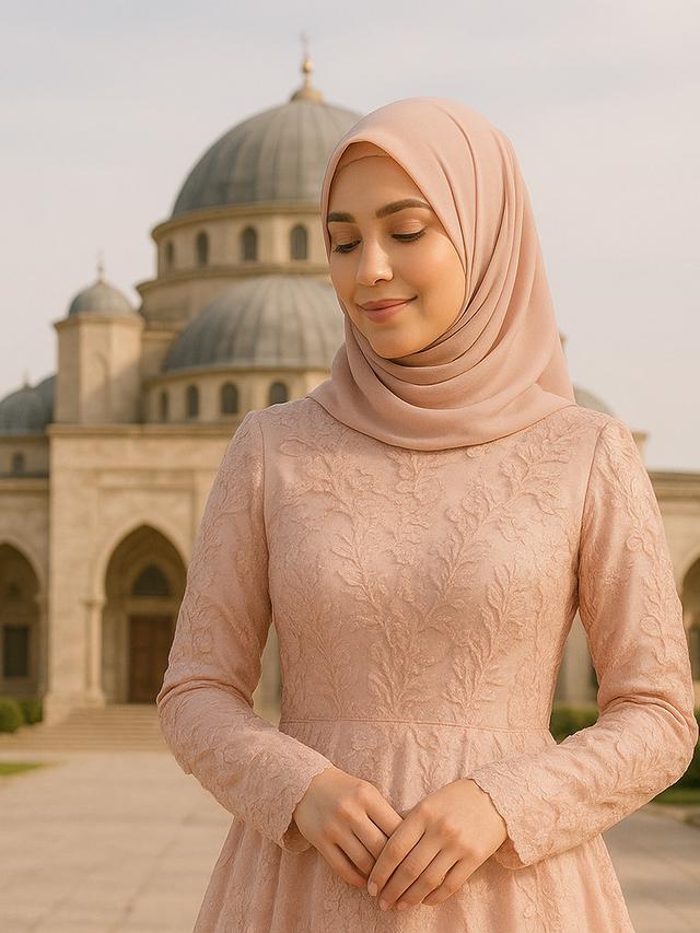 7 Model Dress Brokat Syari untuk Tunangan hingga Akad Nikah