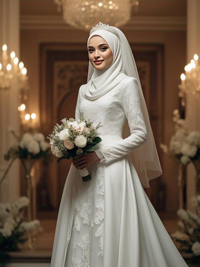 6 Desain Gaun Pengantin Brokat Hijab 2025, Cocok untuk Akad hingga ...