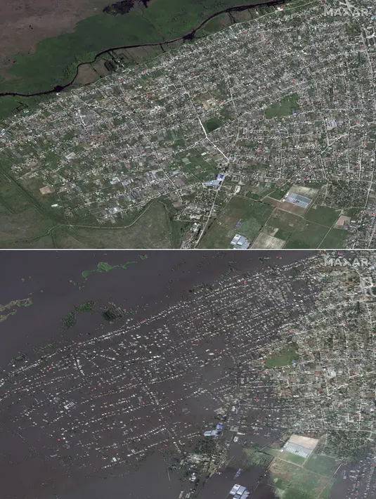 Citra Satelit Kondisi Wilayah Ukraina Sebelum dan Sesudah Banjir Akibat ...
