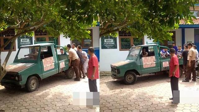 Tanpa Alat Dongkrak, Sejumlah Pria Gotong Royong Angkat Mobil Pikap ...