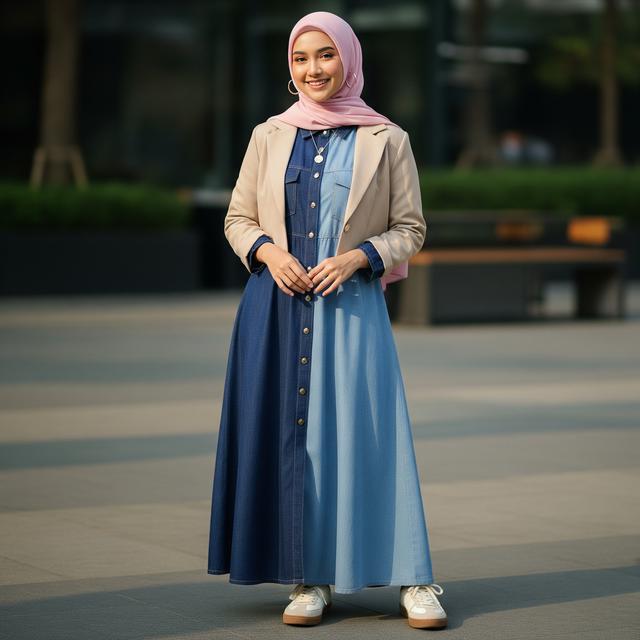 9 Model Gamis Two-Tone dengan Blazer Pendek, Modern dan Anggun di 2026