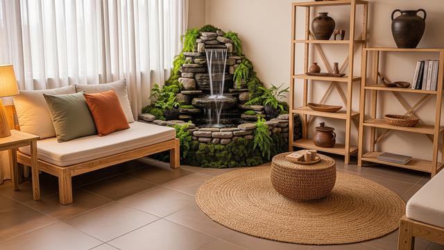 8 Ide Ruang Tamu Kecil dengan Air Terjun Mini Indoor yang Menenangkan ...