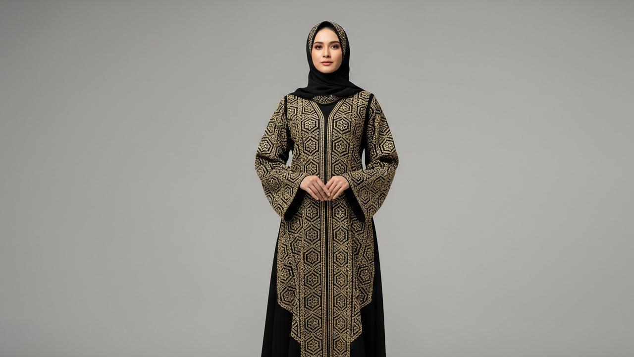 7 Model Gamis Abaya Hitam Elegan dengan Bordir Emas, Pesona Klasik yang ...