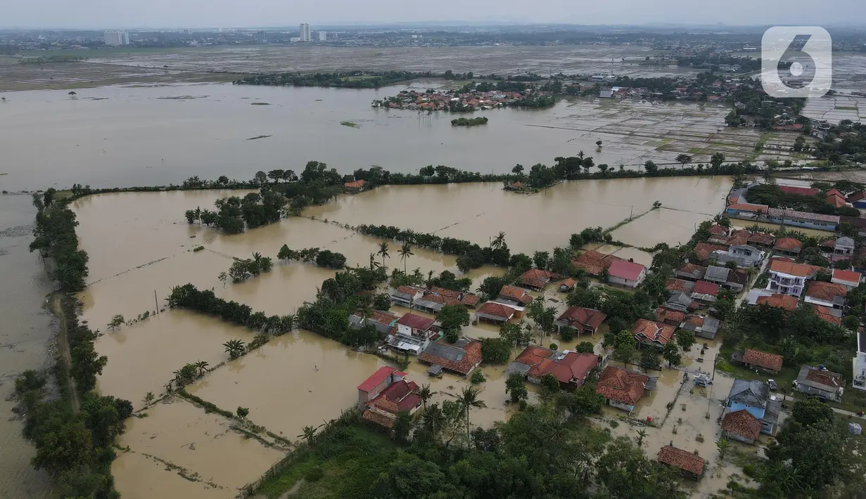 Penampakan dari Udara Banjir di Karawang - Foto Liputan6.com