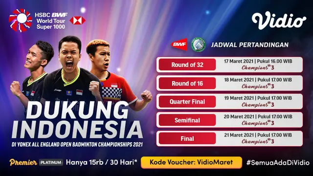 Jadwal Live Streaming All England 2021 di Vidio: Menanti Aksi 7 Wakil Indonesia - Ragam Bola.com