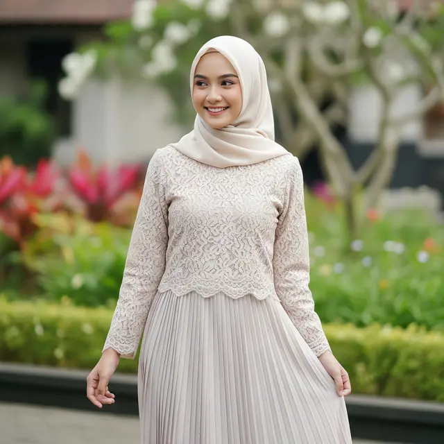 9 Model Gamis Brokat Kombinasi Satin untuk Remaja, Anggun di Berbagai Acara - Hot Liputan6.com