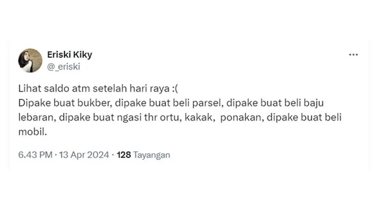 6 Cuitan Netizen Lihat Saldo ATM Setelah Lebaran, Bikin Senyum Getir - Hot Liputan6.com