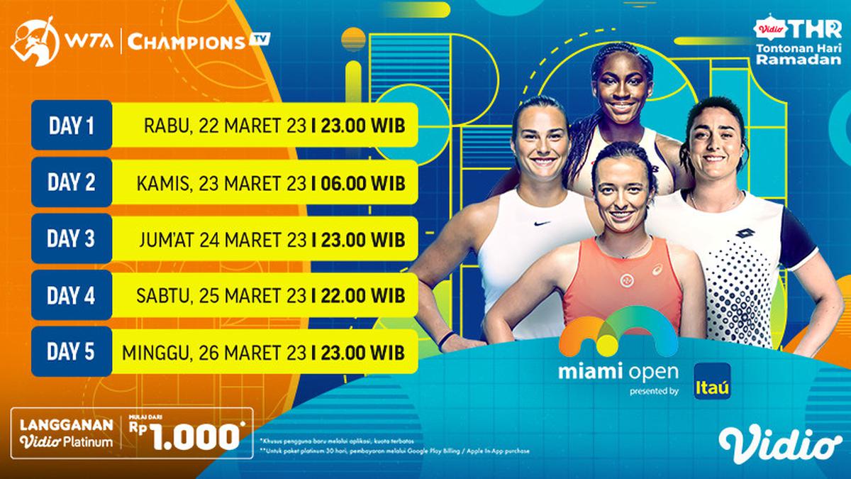 Saksikan Live Streaming WTA 1000 Miami Open 2023 di Vidio, 22 sampai 26 ...