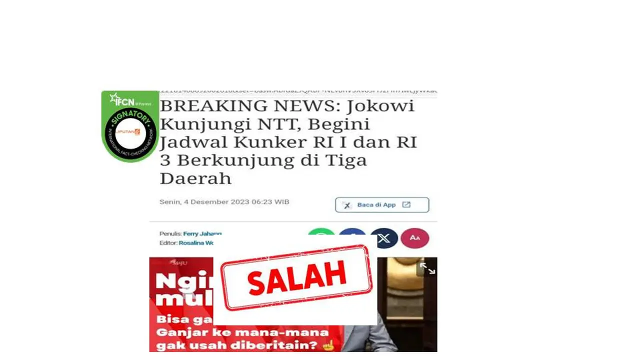 Cek Fakta: Tidak Benar Judul Artikel Jadwal Kunker RI 1 dan RI 3 di Daerah NTT - Cek Fakta ...