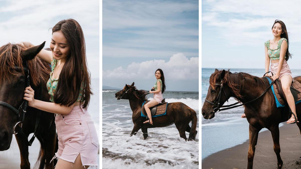 Potret Natasha Wilona Naik Kuda Menyusuri Pantai di Bali, Penuh Senyuman - Foto Liputan6.com