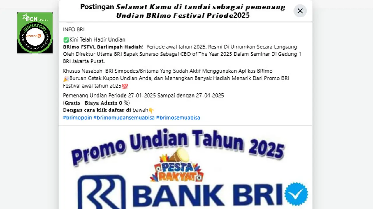 Cek Fakta: Tidak Benar Ini Link Pendaftaran Promo Undian 2025 BRI - Cek ...
