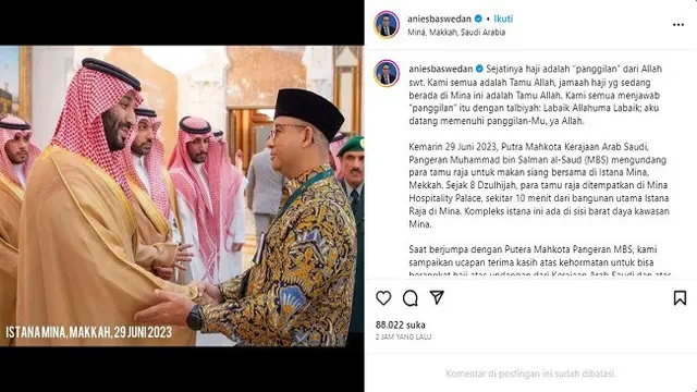 Anies Unggah Foto Bareng Pangeran MBS di Istana Mina, Ucap Terima Kasih ...