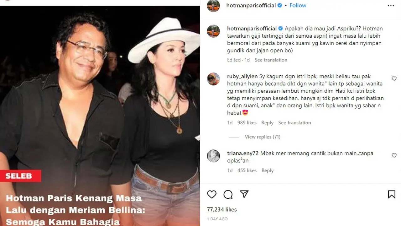 Hotman Paris Kenang Kebersamaan Bareng Meriam Bellina, Ingin Jadikan Aspri dan Digaji Paling ...