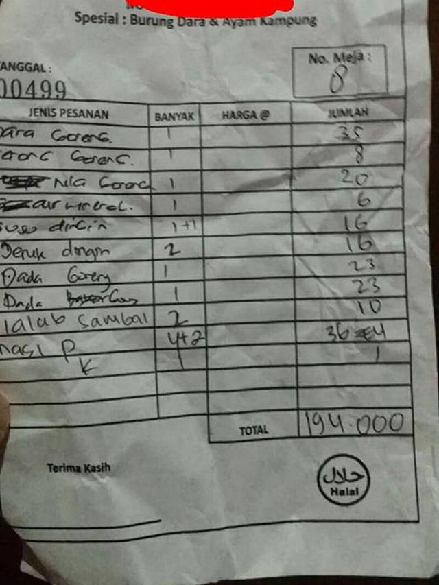 6 Potret Nota Makanan dari Warung Pinggir Jalan Ini Harganya Bikin ...