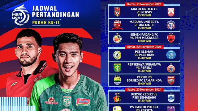 Jadwal Siaran Langsung Pertandingan BRI Liga 1 Musim 2024/25 Matchweek 11 Pekan Ini di Vidio ...