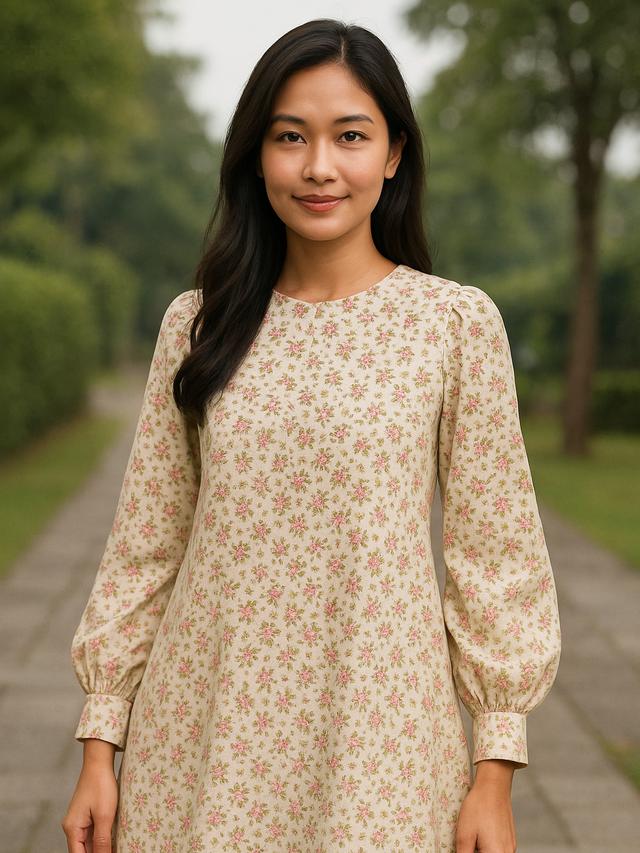 7 Model Tunik Motif Bunga Kecil Lengan Bishop, Bikin Tampilan Feminin ...