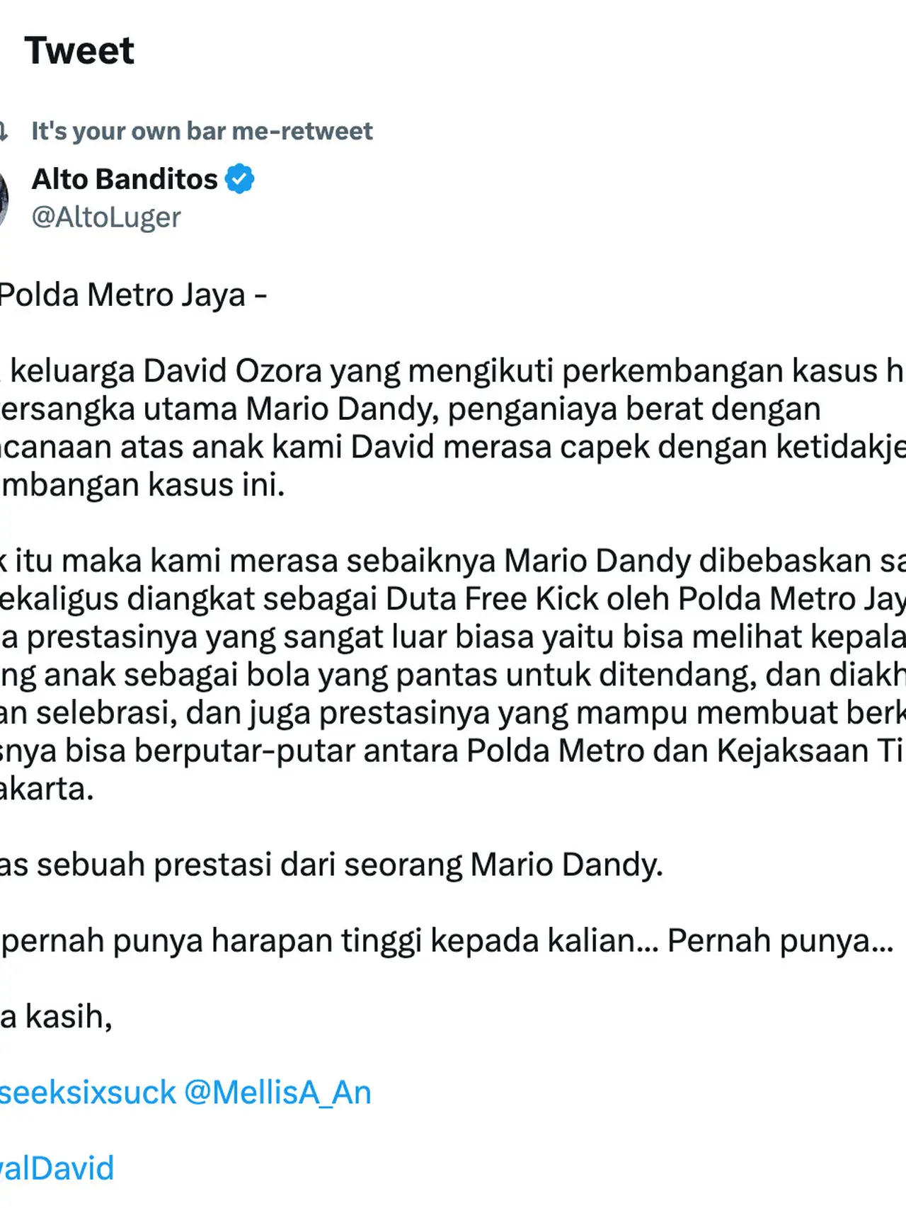 Kubu David Ozora Minta Polisi Jadikan Mario Dandy Duta Free Kick ...