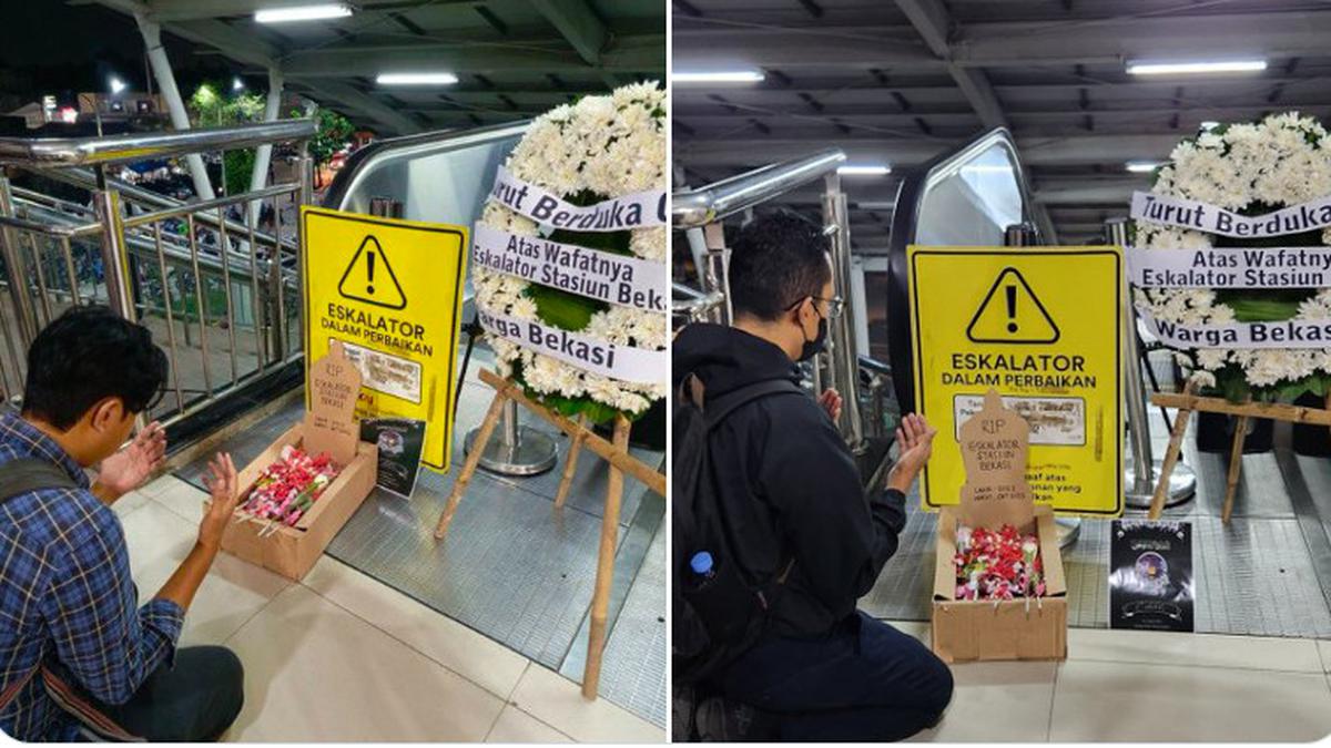 Viral! Eskalator Stasiun Bekasi yang Tak Berfungsi 100 Hari Dihiasi ...
