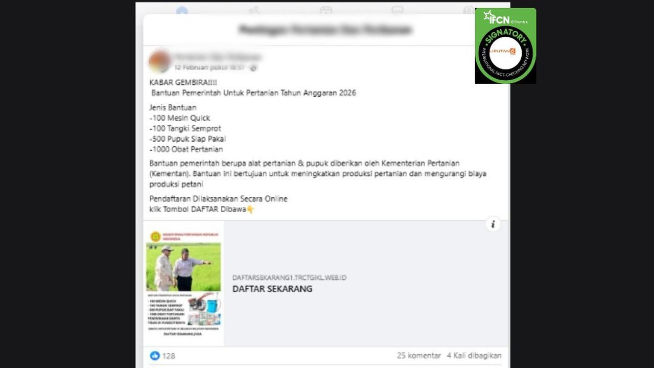 Cek Fakta: Tidak Benar Link Pendaftaran Bantuan Alat Pertanian dan ...