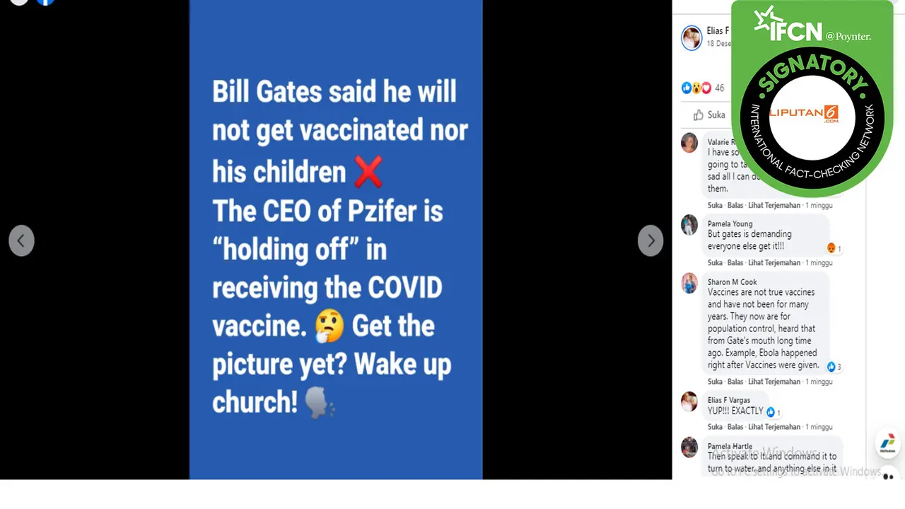 Cek Fakta: Benarkah Bill Gates dan CEO Pfizer Menolak Disuntik Vaksin ...