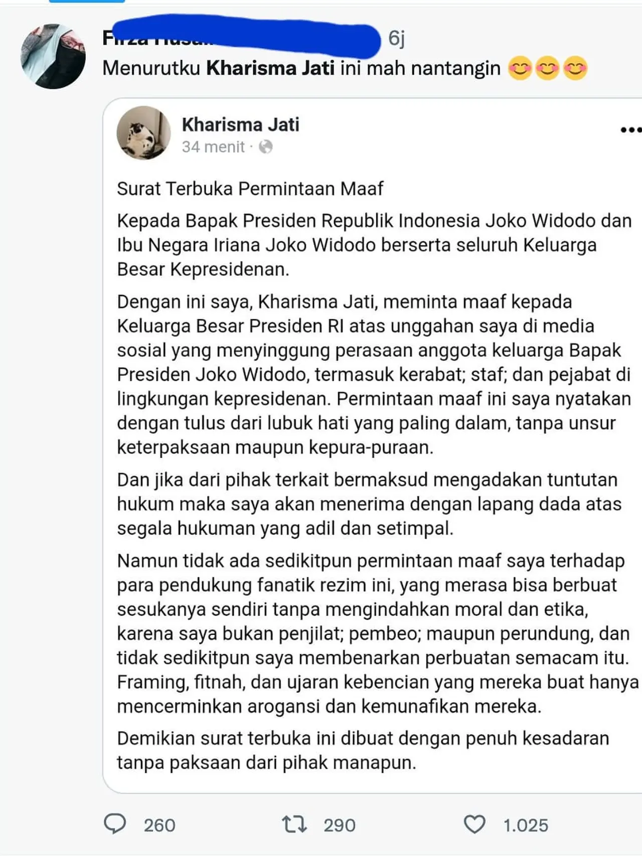 Kharisma Jati Dirujak Netizen Akibat Bahas Rezim di Surat Terbuka untuk Iriana Jokowi, Dianggap ...