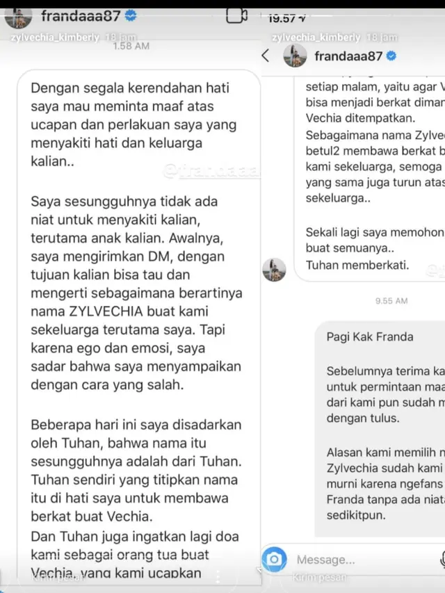 Franda Sampaikan Permohonan Maaf untuk Orang Tua yang Meniru Nama ...