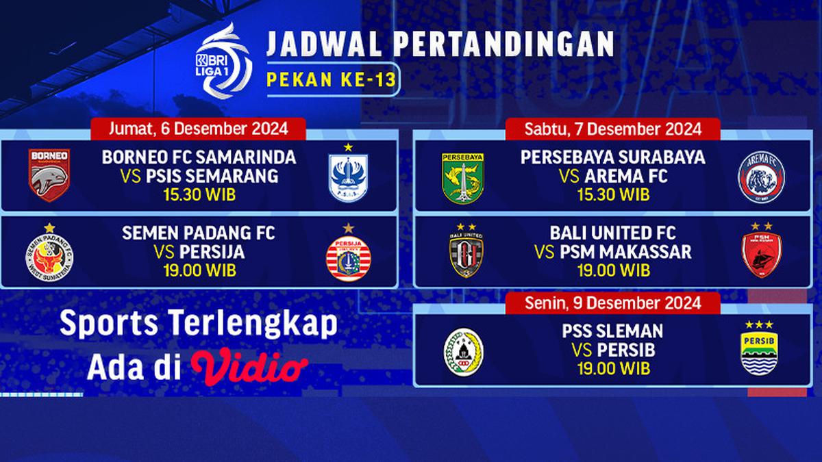 Jadwal dan Siaran Langsung BRI Liga 1 2024/2025 Pekan 13 di Vidio - On Off Liputan6.com
