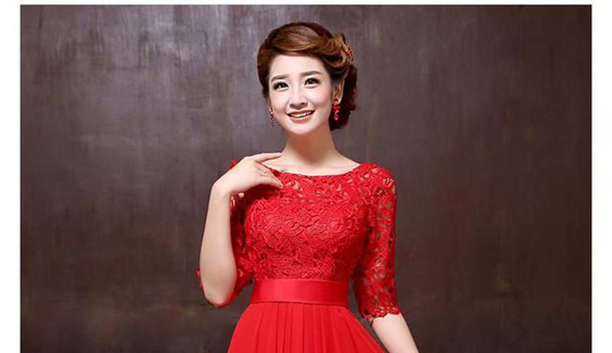 10 Foto Mewah & Megah Gaun Pengantin Nuansa Merah - Photo Fimela.com