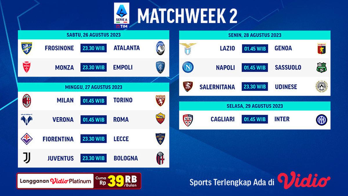 Jadwal Siaran Langsung Liga Italia 2023/2024 Matchweek 2 di Vidio, 26-29 Agustus 2023 - Ragam ...
