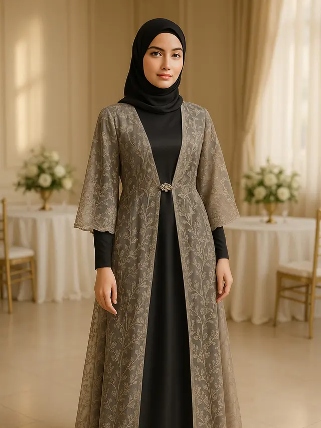 8 Model Long Dress Polos Kombinasi Outer Kimono Terbaru 2025, Tampil ...
