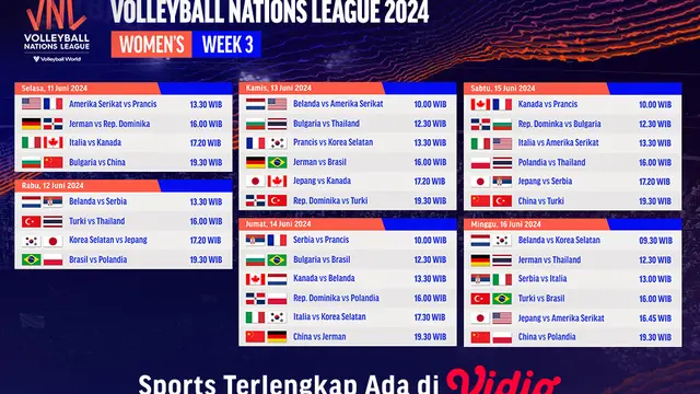 Jadwal Live Streaming Pekan Ketiga Volleyball Nations League 2024 Putri ...