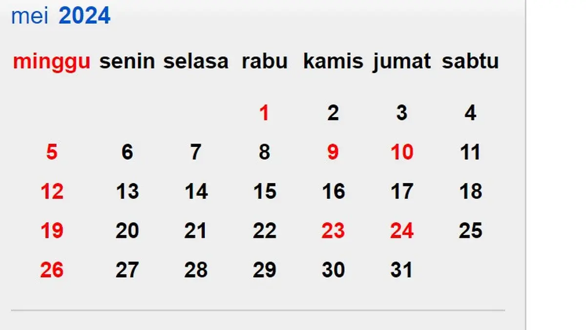 Berita Tanggal Merah Mei 2024 Hari Ini - Kabar Terbaru Terkini | Liputan6.com