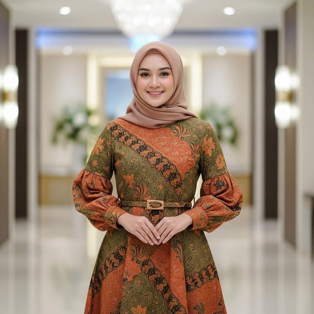 7 Model Gamis Batik Earthy Tone Kombinasi Lengan Balon Modern 2025 ...