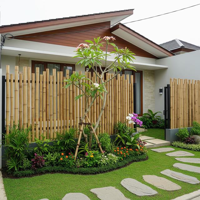9 Ide Pagar Bambu dengan Taman dan Jalan Setapak Batu Alam, Estetika ...