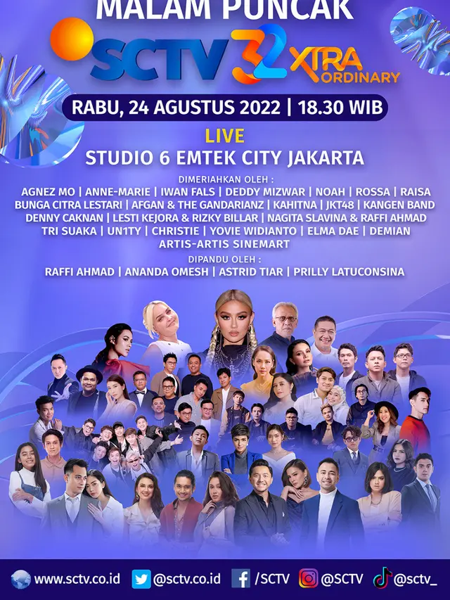 Malam Puncak HUT SCTV 32 XtraOrdinary Bakal Diguncang Anne Marie hingga Agnez Mo - ShowBiz ...