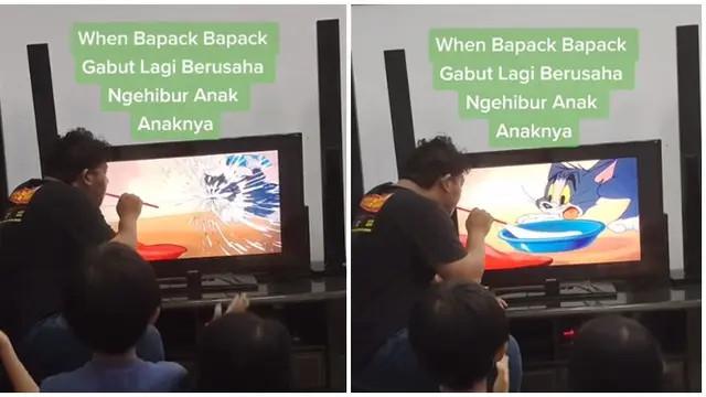 6 Potret Bapak-bapak Nonton Kartun Ini Serius Banget, Jadi Tontonan Favorit