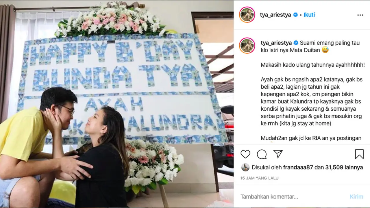 Tya Ariesta Dapat Karangan Bunga Berisi Uang Tunai dari Suami - ShowBiz ...