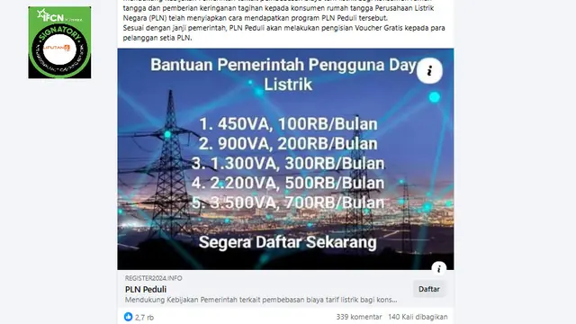 Cek Fakta: Hoaks Pendaftaran Voucher Listrik Gratis dari PLN Peduli ...