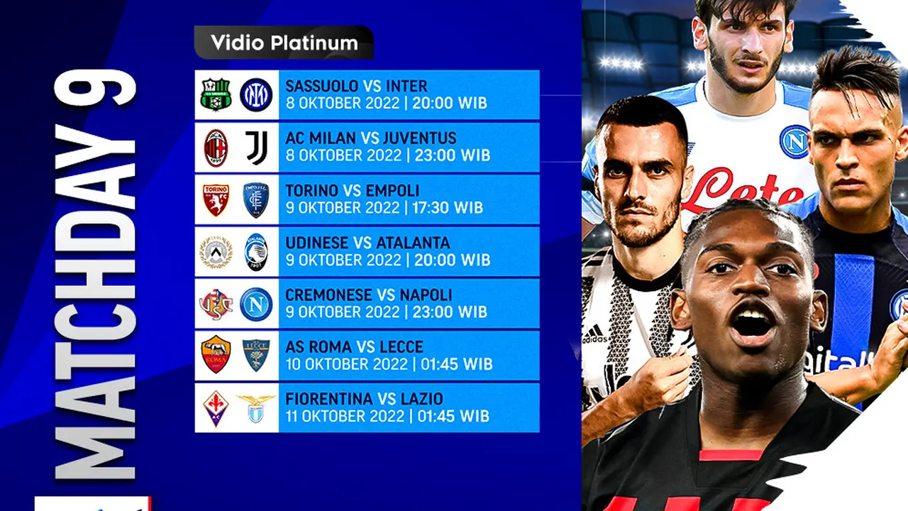 Jadwal dan Live Streaming Liga Italia 2022/2023 matchweek 9, 8-11 Oktober 2022 - Ragam Bola.com